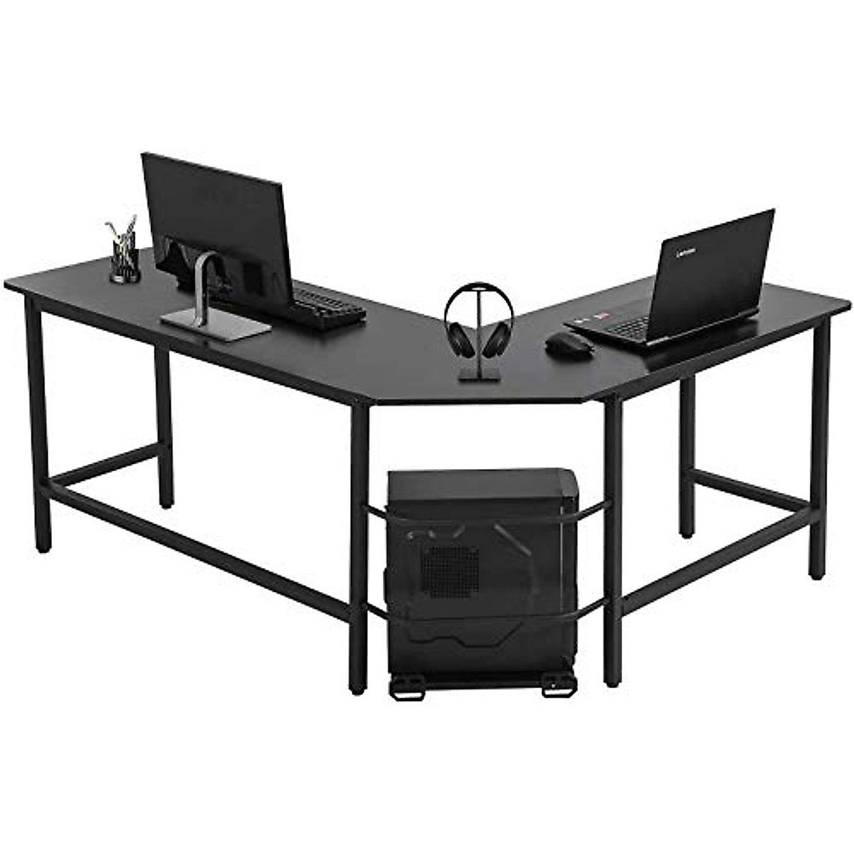 Meetperfect Corner Desk L-Shape Desk Wooden Computer Desk Gaming Table Home Office Desk Office Table Corner Table with Large Monitor Computer Stand, PC Laptop Study Table Workstation, 55"+37", Black