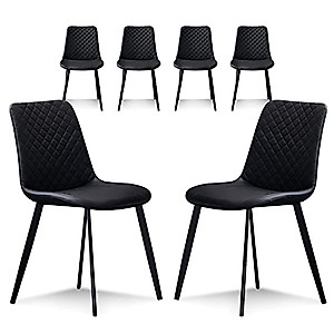 seonyou Black Dining Chairs Set of 6 for Kitchen Dining Room, Upholstered Leather Mid Century Modern Dining Chair
