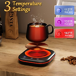 Mug Warmer Upgraded,Coffee Mug Warmer for Desk LEDs Light 3 Temp Settings (45-75℃) 1-12H Timer 4 H Auto Shut Off Beverage Cup Candle Warmer for Coffee Tea Milk(Black)