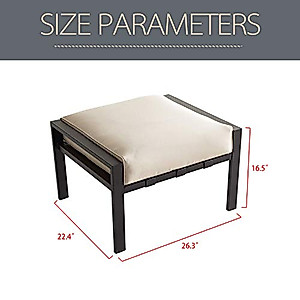 LOKATSE HOME Outdoor Ottoman Patio Footstool Small Seat Furniture with Soft Thick Cushion for Garden Yard Deck Poolside, Beige