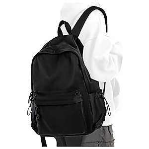 PAUBACK Black School Backpack for Girls Water Resistant High School Book Bag Simple Backpack for Teens Boys Girls, Lightweight Simple Middle School Back Pack Daypack
