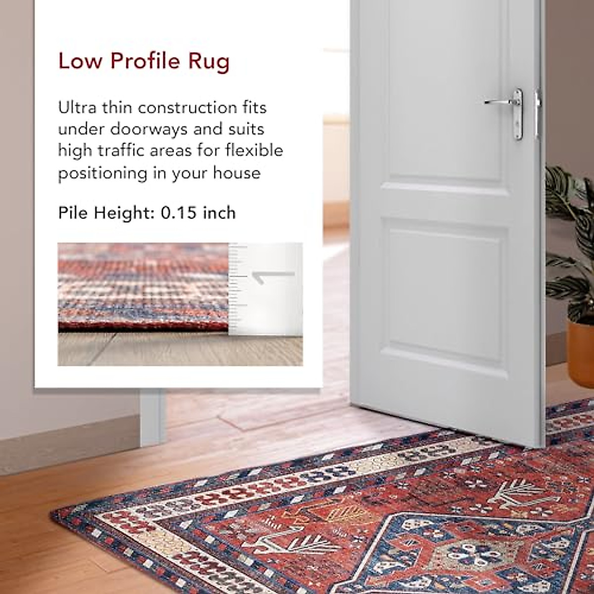 nuLOOM Stella Machine Washable Traditional Tribal Ultra Thin Area Rug, 8' x 10', Rust