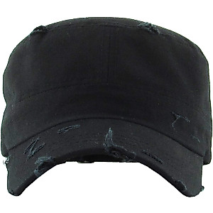 KBETHOS KBK-1466 Cadet Army Cap Basic Everyday Military Style Unisex-Adult, Mens Hat, Black Vintage Distressed