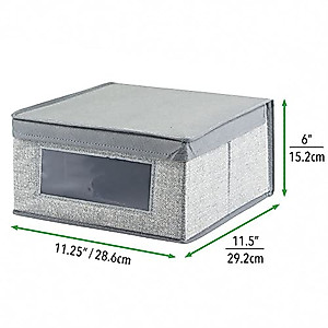 mDesign Medium Fabric Stackable Closet Storage Organizer Box with Front Window/Lid for Bedroom, Office, Mudroom Organization, Hold Clothes, Blankets, Linens, Lido Collection, 6 Pack, Gray