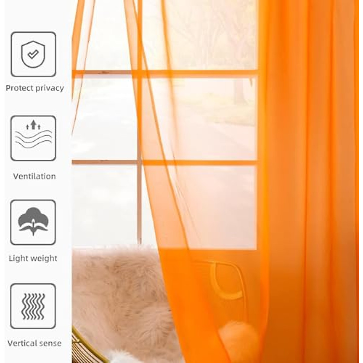 youleyar Solid Sheer Rod Pocket Curtain Voile Draperies 2 Panels White Beige Black Grey Coffee 52 Inch Width 54 Inch Long 1 Pair for Kitchen Bedroom Children Living Room Yard (Orange,52Wｘ54L)