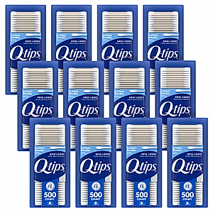 Q-tips Cotton Swabs for Hygiene and Beauty Care Original Cotton Swab Made with 100% Cotton 500 Count, Pack of 12