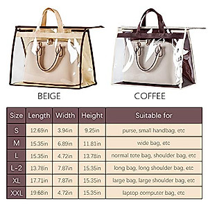 OLizee® Stylish Handbags Closet Space-saving Storage Bag Organizer Purse Holder PVC Dustproof Bag with Zipper and Handle(Upgraded Coffee,M)