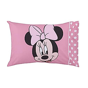 Disney Minnie Mouse - Blushing Minnie - 4 Piece Toddler Bed Set - Coral Fleece Toddler Blanket, Fitted Bottom Sheet, Flat Top Sheet, Standard Size Pillowcase