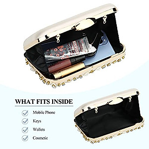 Women Noble Crystal Beaded Evening Bag Wedding Clutch Purse Champagne