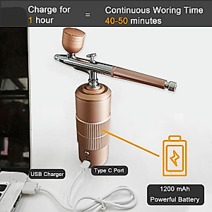 Nabowner Airbrush Kit with Compressor, Dual Action Cordless Airbrush Gun, 30PSI Portable Airbrush Kit for Makeup, Nail Art, Tattoo, Wall Graffiti, and Cake Decorating（Golden）…