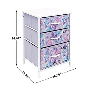 Sorbus Nightstand Storage Organizer with 3 Drawers - Kids Girls, Boys Bedroom Furniture Storage Chest for Clothes, Closet Organization - Steel Frame, Wood Top, Tie-dye Fabric Bin (Blue/Pink/Purple)