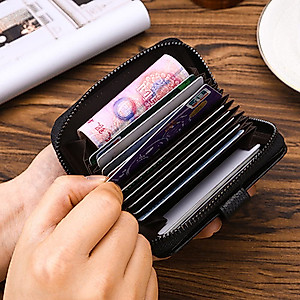 SEADEAR Multifunctional Wallet, Genuine Leather Zipper Coin Purse Mini Coin Purse Key Pocket Card Holder Men Women Id Bag Credit Cards Holder Redpink