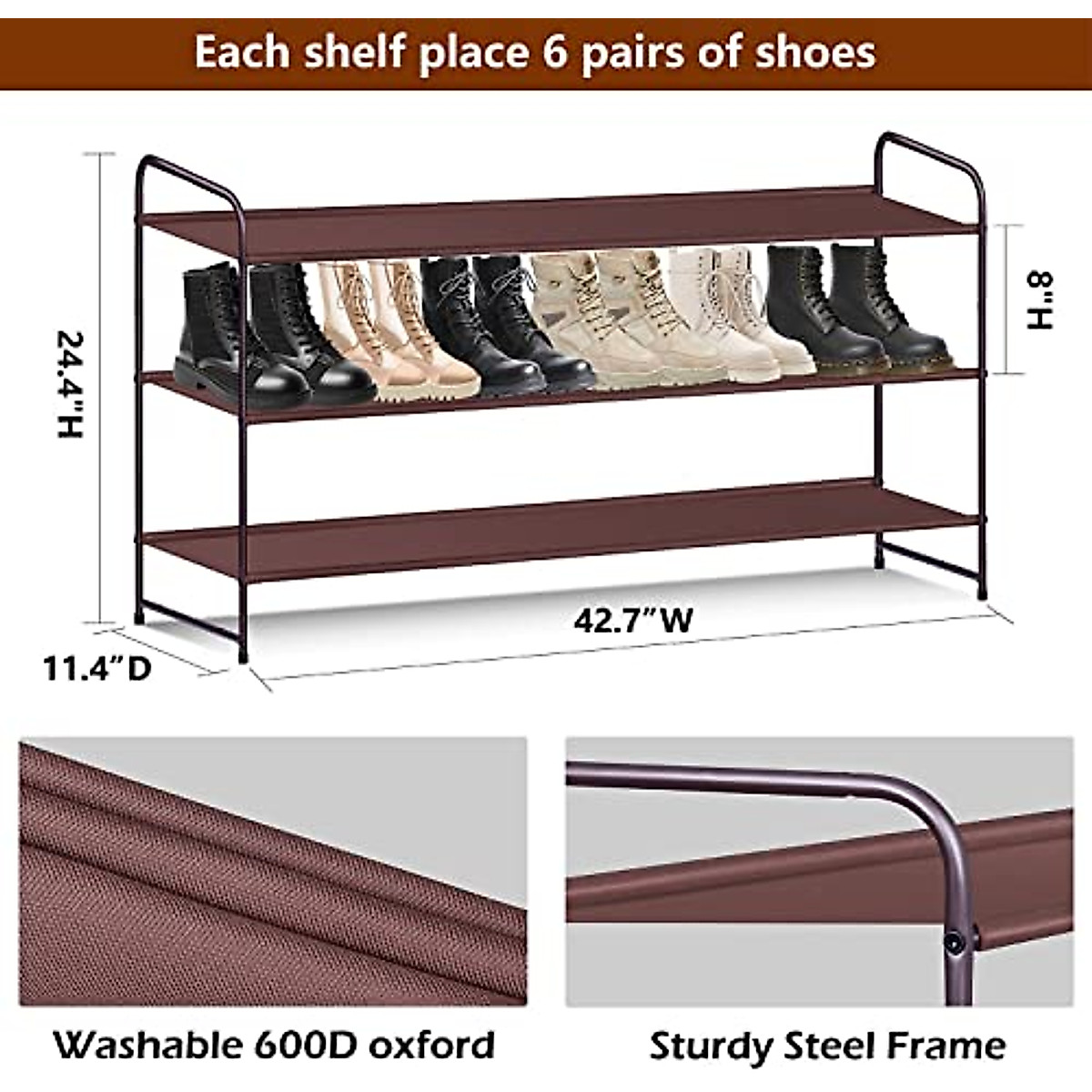 AOODA 3-Tier Long Shoe Rack for Closet Stackable Wide Shoe Shelf, Hat Storage for Baseball Caps Organizer, 2 Item Bundle