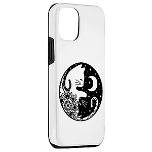 iPhone 13 Black White Yin Yang Moon Mandala Cat Owner Pet Lover Case