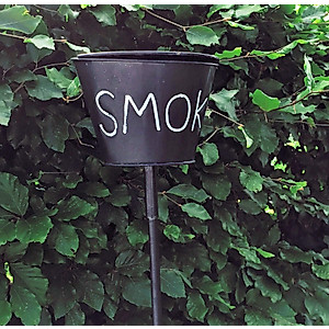Outdoor Smoke Ashtray, Lidded Bucket on Stake with Prong Post, Garden Style, Black Lacquered Iron, 6 x 6 x 43 1/4 Inches (15 x 15 x 110 cm)