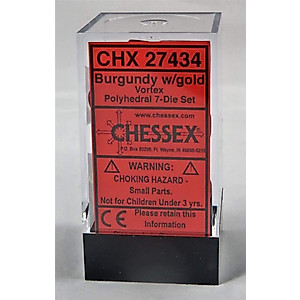 Chessex CHX27434 Dice - Vortex: 7Pc Burgundy/Gold