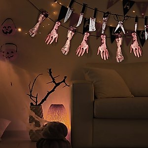 Outus 6 Sets Halloween Garland Banner, Include 48 Garland and 16 Fake Scary Broken Hands and Feet Hanging Decor, Halloween Party Decoration Scary Banner Supplies