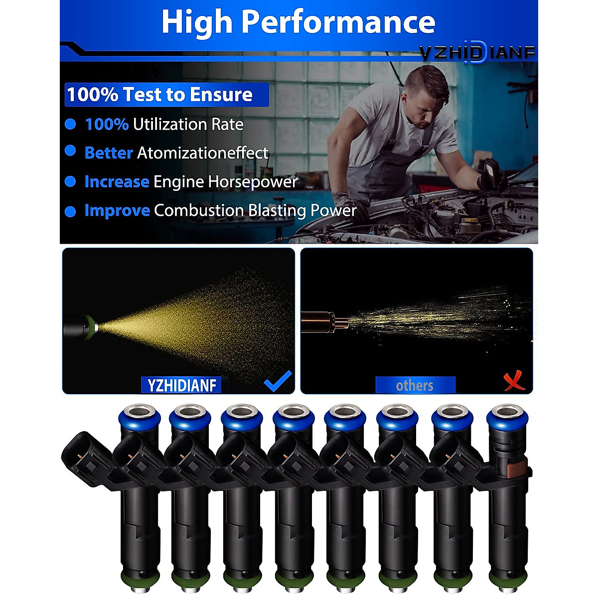 YZHIDIANF FJ817 Fuel Injectors Fits For:-Ford 2005 2006 2007 F150 F250 F350 Expedition Super Duty 5.4, For:-Lincoln Mark LT Navigator 5.4L, 5C3Z9F593DA 8S4Z9F593A 5C3Z-DC ​(8 Pcs)