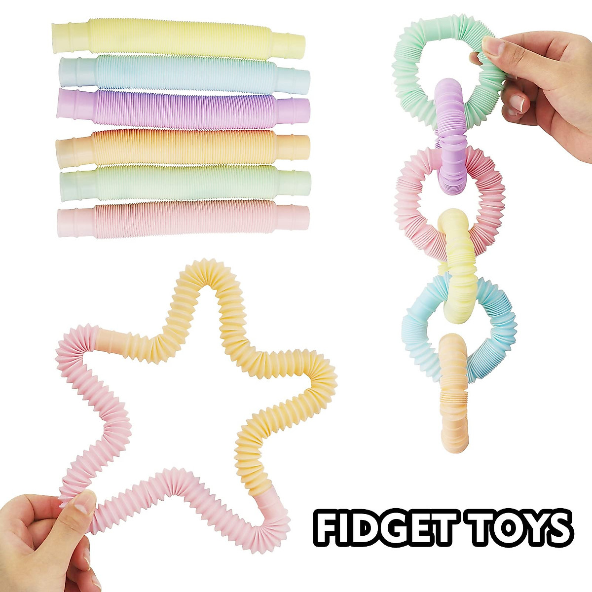 TIBDALA Pop Tubes Sensory Toys, 12 Pack Fine Motor Skills & Learning Toys Autism Sensory Fidget Toys, Party Favors Christmas Stocking Stuffers for Kids