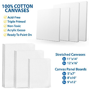 KEFF Large Super Deluxe Artists Painting Set - Professional Art Paint Kit Supplies for Adults and Kids with Acrylic, Watercolor & Oil Paints, Field & Table Easel, Canvases, Brushes and More