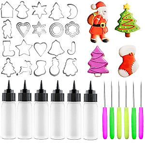 Artcome 40Pcs Christmas Cookie Decorating Tool Set, 28Pcs Cookie Cutters, 6Pcs Easy Squeeze Write Bottles and 6Pcs Sugar Stir Needles, Cookie Decorating Supplies Kit For DIY Cookies and Cakes