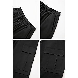 THWEI Mens Cargo Pants Casual Drawstring Joggers Cotton Work Sweatpants Outdoor Trousers Black S