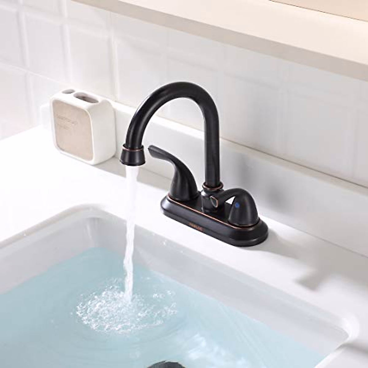 PARLOS Double-Handle Lavatory Faucet with Metal Drain Assembly and Supply Hose Lead-Free cUPC Bathroom Faucet Mixer Two-Handle Lavatory Vanity Utility Laundry Faucet Oil Rubbed Bronze, 13592