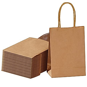 SUNCOLOR 25 Pieces 6" Mini Goodie Bags Brown Small Gift Bags with Handle for Party Favor Bags (Brown)