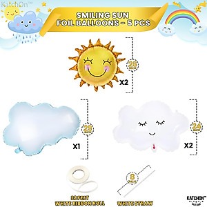 KatchOn, Big Sun and Cloud Balloons Set - 29 Inch, Pack of 5 | Foil Sun Balloons, Sunshine Party Decorations | Sunshine Baby Shower Decorations | Boho Sunshine Balloons for Summer Party Decorations
