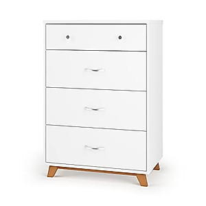 Child Craft SOHO 4 Drawer Mid-Century Modern Chest, Anti-Tip Kit, Extra-Large Storage for Baby Nursery, Kid’s Room (White/Natural)