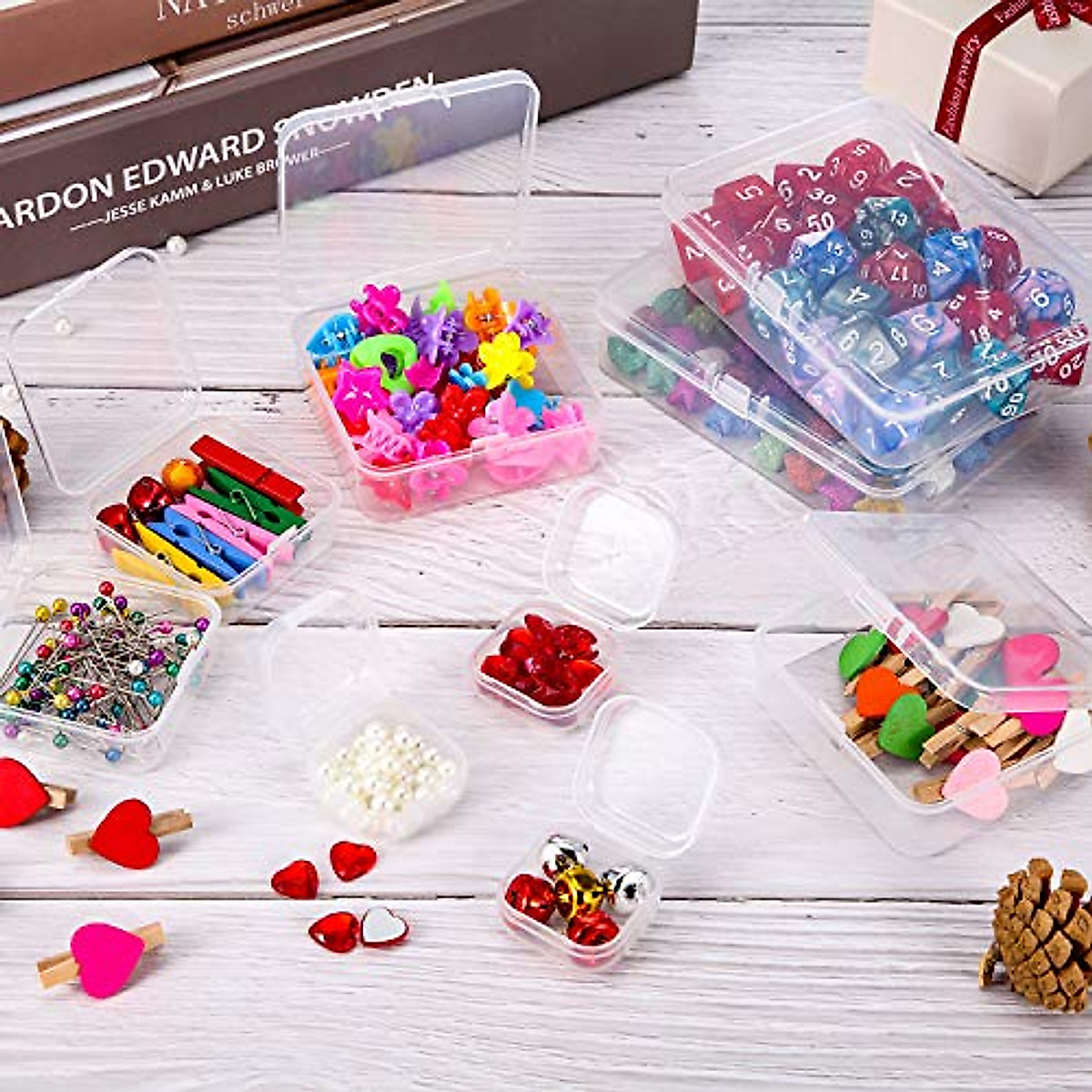 SATINIOR 24 Packs Small Clear Plastic Beads Storage Containers Box with Hinged Lid for Storage of Small Items, Crafts, Jewelry, Hardware, 2.12 x 2.12 x 0.79 in
