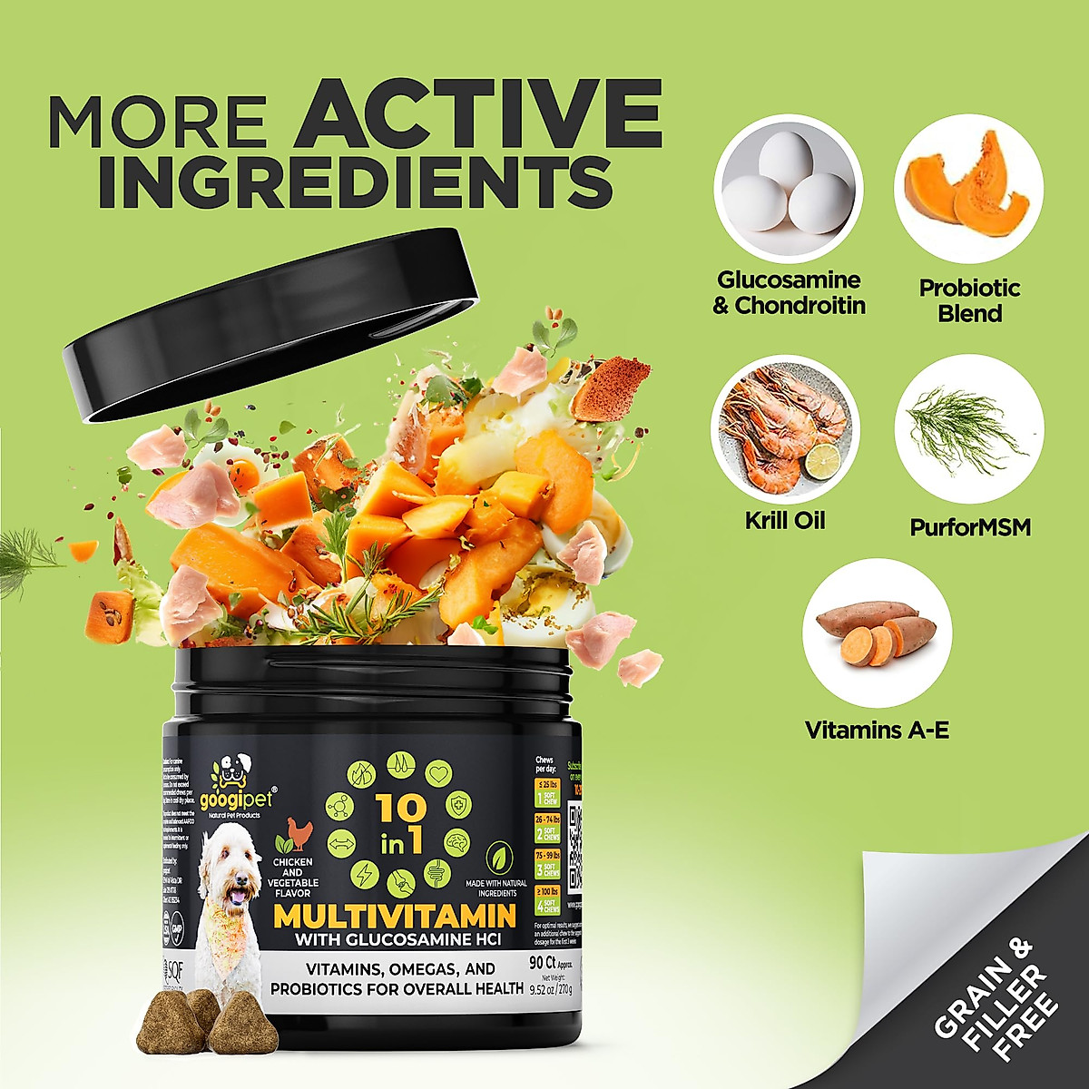 Googipet Multivitamin 2 Pack Bundle - 1 90 Count Chicken & Vegetable Flavor + 1 90 Count Peanut Butter & Pumpkin Flavor