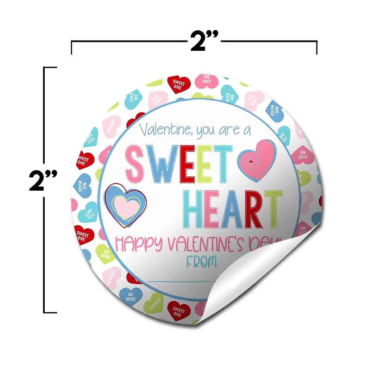 You're A Sweetheart Candy Heart Valentine Party Favor Sticker Labels for Kids, 40 2" Party Circle Stickers by AmandaCreation, Great for Classroom Valentines, Envelope Seals, More