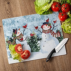 CounterArt Watercolor Snowman 3mm Heat Tolerant Tempered Glass Cutting Board 15” x 12” Manufactured in the USA Dishwasher Safe