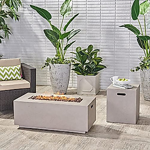 Christopher Knight Home Nicola Outdoor 40 Inch Rectangle Fire Pit, Light Gray