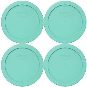 Pyrex 7201-PC Sea Glass Blue/Green Round Plastic Food Storage Replacement Lids - 4 Pack