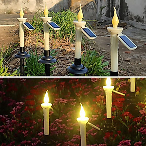 Tookie LED Candle Light, 4pcs Dual Use Solar Power Long Candle Light with Warm White Flickering Flame, Auto On/Off Solar Light for Garden Pathway Driveway Landscape Patio Deck Yard(Size:18.27inch)