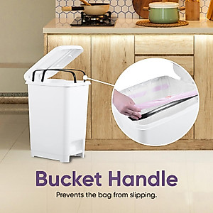 Superio 10.5 Gallon Slim Step On Pedal Plastic Trash Can, Waste Bin for Under Desk, Office, Bedroom, Bathroom- 42 Qt Beige 2 Pack (White)