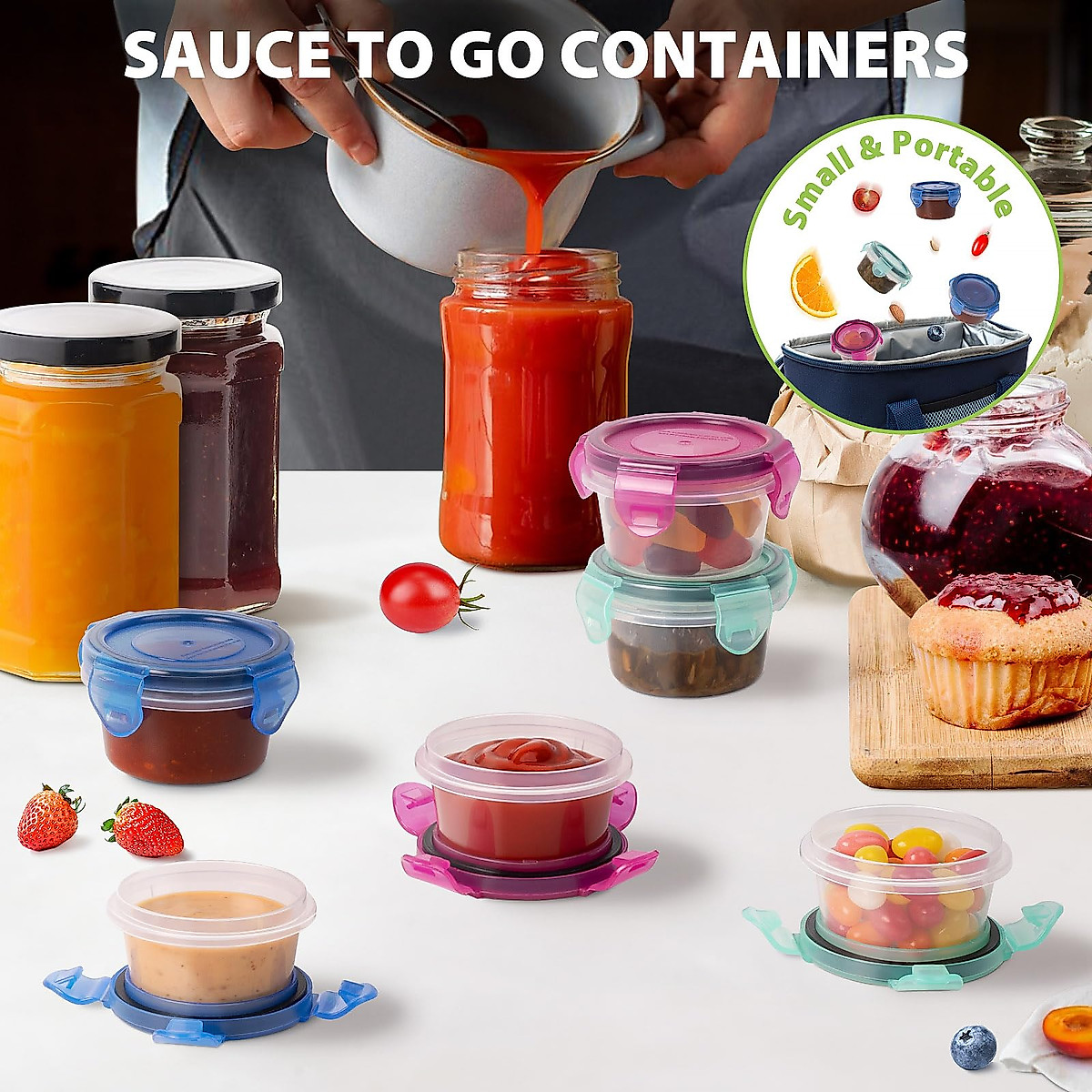 Freshmage Condiment Containers with Lids, 6 Pack 2.7 oz Reusable Leakproof Salad Dressing Container To Go Mini Meal Prep Sauce Cups