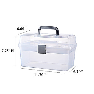 BangQiao Multipurpsoe Plastic Art Craft Storage Container Box Case with Handle and Removable Tray, Clear&Gray