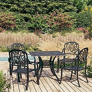 KTHLBRH 5 Piece Bistro Set Cast Aluminum Black, Outdoor Patio Table and Chairs, Patio Furniture Set for Outdoor, Deck, Yard, Porch