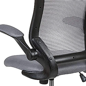 Flash Furniture Kale Mid-Back Dark Gray Mesh Ergonomic Drafting Chair with Adjustable Foot Ring and Flip-Up Arms