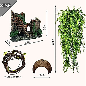 Tfwadmx Resin Classical Castle Reptile Habitat Decorations Lizard Hideouts Cave Coconut Shell Hut Ornament Terrarium Accessories for Chameleon,Gecko,Lizard,Snake and Hermit Crabs