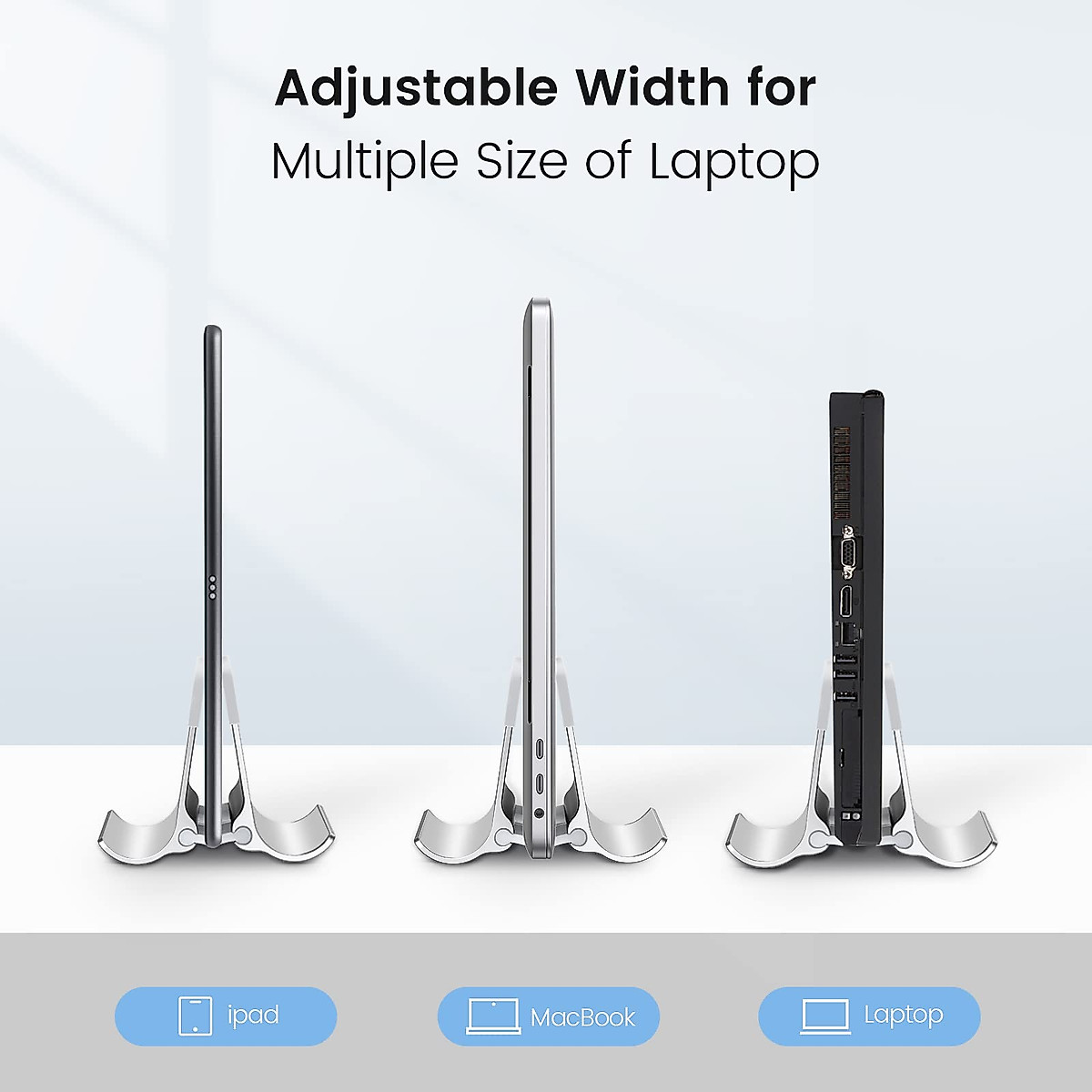 ORICO Vertical Laptop Holder Sturdy Aluminum Laptop Stand Vertical with Adjustable Dock Size, Space Saving, Compatible with All MacBook/Surface/Dell/Gaming Laptops Silver
