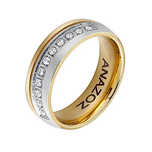 ANAZOZ Hers & Women's Ring for Love Titanium 18K Gold-Plated Wedding Engagement Band 6mm US Size 8