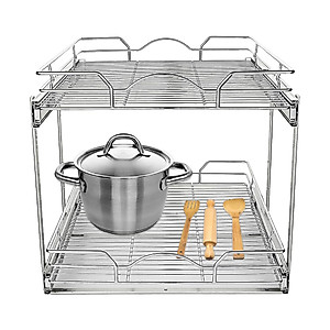 OCG 2 Tier Pull Out Cabinet Organizer (11" W x 18" D), Pull Out Shelves for Kitchen Cabinets, Pull Out Drawers for Base Cabinet Organization in Kitchen Bathroom Pantry, Chrome Finish