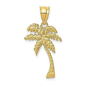 IceCarats 14K Yellow Gold Small Palm Tree Necklace Summer Beach Pendant Tropical Charm Only