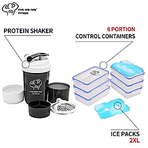 519 Fitness Meal Prep Backpack, 6 Meal Insulated Bodybuilding Lunch Rucksack with Computer Compartment for Men and Women to Hiking/Picnic-Includes 6 Leakproof Meal Containers, 2 Ice Packs and Shaker