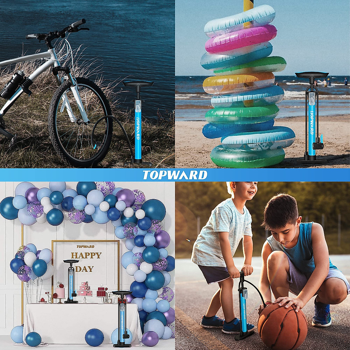Topward Bicycle Tire Pump Portable, Hand Air Pump for Bike Exercise Balls Inflatables, Fits Presta & Schrader Valve, Bike Floor Pump with Ball Pump Needle for Soccer Volleyball Basketball Inflator