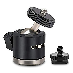 UTEBIT Mini Tripod Head Ball Head with 1/4 Hot Shoe Adapter 360° Rotatable Ball Head Hot Shoe Ball Head Aluminium with Camera Hot Shoe Ball Joint Holder Compatible with Nikon, HTC Vive VR
